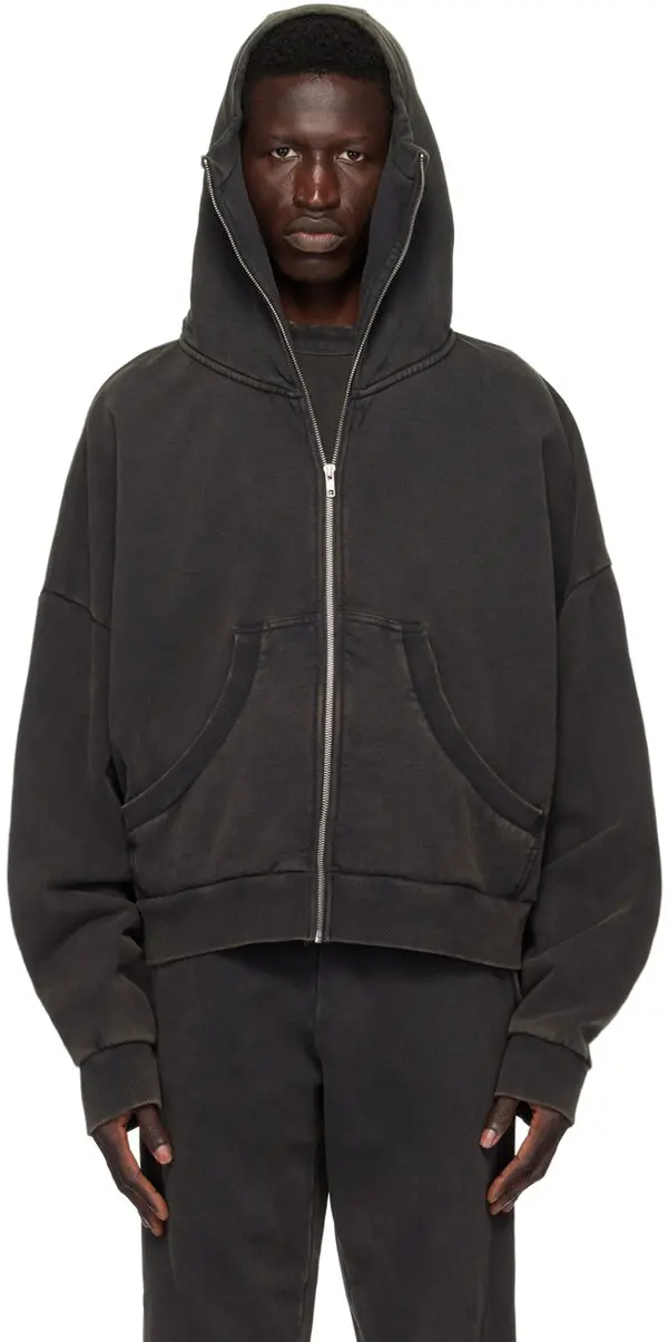 entire studios フルジップフーディ WASHED BLACK entire studios FULL ZIP SWEAT PARKA (WASHED BLACK)の商品